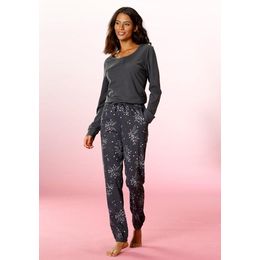 VIVANCE DREAMS BY LASCANA Pyjama grau Gr. 40/42 f&uuml;r Damen. Mit Zierknopfleiste und Allover-Druck. Bequem. Nachhaltig.