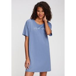 VIVANCE DREAMS BY LASCANA Nachthemd blau Gr. 32/34 f&uuml;r Damen. Rundhals und Druck. Basic. Nachhaltig.