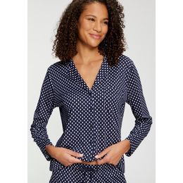 s.Oliver Pyjamaoberteil mehrfarbig Gr. 36/38 f&uuml;r Damen. V-Ausschnitt und Allover-Druck, Kn&ouml;pfe. Bequem. Nachhaltig.