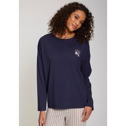 VIVANCE DREAMS BY LASCANA Langarmshirt blau Gr. 32/34 f&uuml;r Damen. Rundhals und Druck. Loose Fit