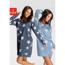 VIVANCE DREAMS BY LASCANA Sleepshirt blau Gr. 36/38 f&uuml;r Damen. Rundhals und Allover-Druck. Basic. Nachhaltig.