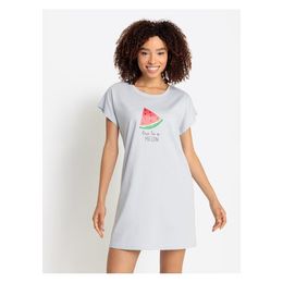 VIVANCE DREAMS BY LASCANA Nachthemd blau Gr. 44/46 f&uuml;r Damen. Rundhals und Schriftzug, Druck. Loose Fit