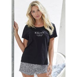 VIVANCE DREAMS BY LASCANA Pyjamaoberteil schwarz Gr. 40/42 f&uuml;r Damen. Rundhals und Statements/Spr&uuml;che, Druck. Basic. Nachhaltig.