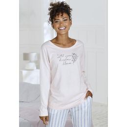 VIVANCE DREAMS BY LASCANA Pyjamaoberteil pink Gr. 44/46 f&uuml;r Damen. Rundhals und Print, Schriftzug. Loose Fit. Nachhaltig.