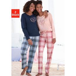 VIVANCE DREAMS BY LASCANA Pyjama mehrfarbig Gr. 36/38 f&uuml;r Damen. Rundhals und Allover-Druck, Print, Schriftzug. Basic. Nachhaltig.