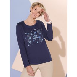 WITT Damen Langarmshirt mit Schneeflocken-Druck, nachtblau-eisblau, Gr&ouml;&szlig;e 48