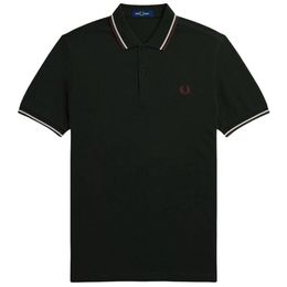 Fred Perry Rot/Wei&szlig;es dunkelgr&uuml;nes Poloshirt mit zwei Spitzen