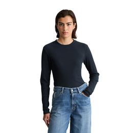 Marc O'Polo Damen Langarmshirt "aus Rippjersey"blau depths, Gr. M, MARC O'POLO DENIM, unifarben, Obermaterial: 96% Baumwolle, 4% Elasthan, Shirts