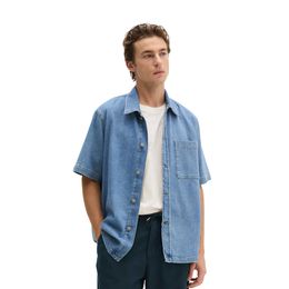 Marc O'Polo MARC O'POLO Herren Kurzarmhemd "aus leichtem Bio-Baumwoll-Denim", blau, Gr. L, unifarben, Obermaterial: 95% Baumwolle, 4% Elastomultiester, 1%