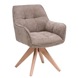 Livetastic Armlehnstuhl, Eiche, Khaki, Holz, Textil, Eiche, massiv, Drehkreuz, 64x85x62 cm, Sitzfl&auml;che 360&deg; drehbar, Esszimmer, St&uuml;hle, Esszimmerst&uuml;hle, Armlehnenst&uuml;hle