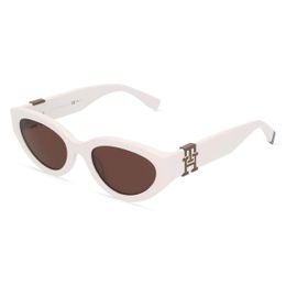 Tommy Hilfiger Eyewear TH 1957/S | Damen-Sonnenbrille | Fassung: Vollrand, Butterfly, Acetat, Creme Gl&auml;nzend | Glasfarbe: Braun