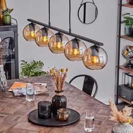 hofstein Koyoto Pendelleuchte Glas 15 cm Bernsteinfarben, 5-flammig
