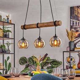 hofstein Koyoto Pendelleuchte Glas 15 cm Naturfarben, Schwarz, 3-flammig