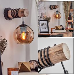 hofstein Koyoto Wandleuchte Glas 15 cm Naturfarben, Schwarz, 1-flammig