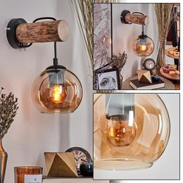hofstein Koyoto Wandleuchte Glas 15 cm Naturfarben, Schwarz, 1-flammig