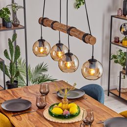 hofstein Koyoto Pendelleuchte Glas 15 cm Naturfarben, Schwarz, 4-flammig
