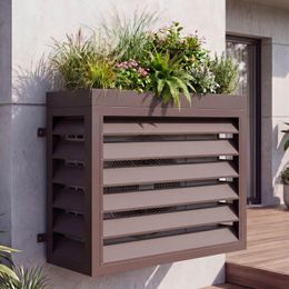 Verkleidung f&uuml;r Klimaanlage/W&auml;rmetauscher MCW-O43 mit Pflanzkasten, Abdeckung, Metall 80x97x38cm ~ dunkelbraun