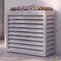 Verkleidung f&uuml;r Klimaanlage/W&auml;rmetauscher MCW-O43 mit Pflanzkasten, Abdeckung, Metall 118x124x65cm ~ grau-wei&szlig;
