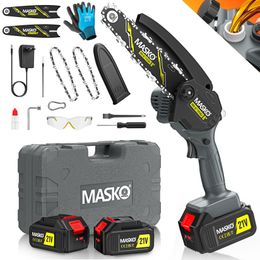 Masko&reg; Mini-Kettens&auml;ge mit Akku 8000mAh Handkettens&auml;ge Elektro mit 2 Akku 4000mAh f&uuml;r Gartenscheren/Astscheren/Holzschneiden Motors&auml;ge 800W automatisches &Ouml;lsystem