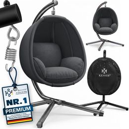 Kesser&reg; Luxe H&auml;ngesessel mit Gestell + weicher Sitzkissen, Seitenpolsterung, Sitz- und R&uuml;ckenkissen H&auml;ngekorb Indoor & Outdoor, Garten Schaukel Korb H&auml;ngestuhl Stabiler Standfu&szlig;, max. 150 kg