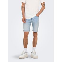 Only & Sons ONLY & SONS Herren Jeansshorts "ONSPLY JOG LBD 0023 ANA DNM SHORTS NOOS"light blau denim, Gr. XL, Abriebeffekte, Denim/Jeans, Obermaterial: 87%