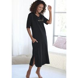 VIVANCE DREAMS BY LASCANA Nachthemd schwarz Gr. 32/34 f&uuml;r Damen. Rundhals und Print, Schriftzug. Oversize. Nachhaltig.