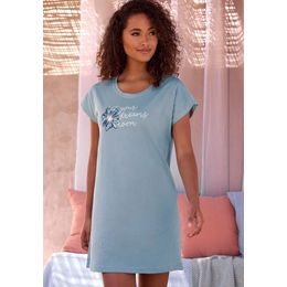 VIVANCE DREAMS BY LASCANA Nachthemd blau Gr. 36/38 f&uuml;r Damen. Rundhals und Print. Loose Fit. Nachhaltig.