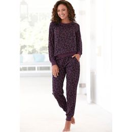 VIVANCE DREAMS BY LASCANA Pyjama violett Gr. 36/38 f&uuml;r Damen. Rundhals und Allover-Druck. Basic. Nachhaltig.