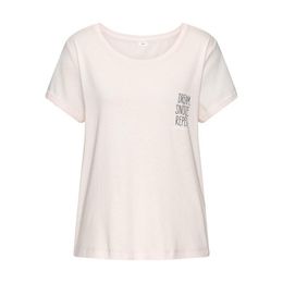 s.Oliver Pyjamaoberteil pink Gr. 40/42 f&uuml;r Damen. Rundhals und Print. Loose Fit. Nachhaltig.