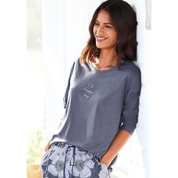 VIVANCE DREAMS BY LASCANA Pyjamaoberteil blau Gr. 40/42 f&uuml;r Damen. Rundhals und Schriftzug. Loose Fit. Nachhaltig.