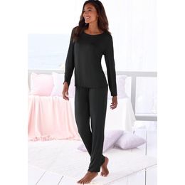 VIVANCE DREAMS BY LASCANA Pyjama schwarz Gr. 44/46 f&uuml;r Damen. Rundhals und Zierschleifen. Bequem. Nachhaltig.