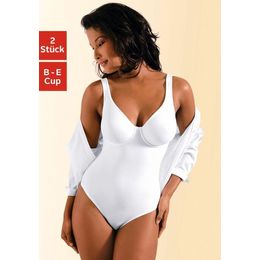NUANCE BY LASCANA T-Shirt-Body schwarz+wei&szlig; Gr. 95 Cup B f&uuml;r Damen. Mit eckiger Ausschnitt. Mit B&uuml;gel. Figurbetont