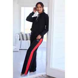 BENCH. LOUNGEWEAR Loungehose schwarz Gr. 48/50 f&uuml;r Damen. Mit Logoschriftzug, Badge. Bequem. Nachhaltig.