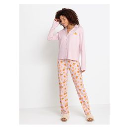 VIVANCE DREAMS BY LASCANA Pyjama violett Gr. 48/50 f&uuml;r Damen. V-Ausschnitt und Druck, Kontrastn&auml;hte, Logoschriftzug. Loose Fit