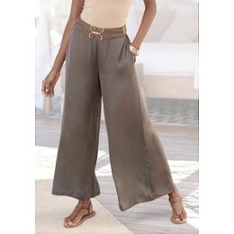 Lascana Webhose 'mit extra weitem Bein aus softer Satinqualit&auml;t' beige Gr. 34 f&uuml;r Damen. Figurumspielend