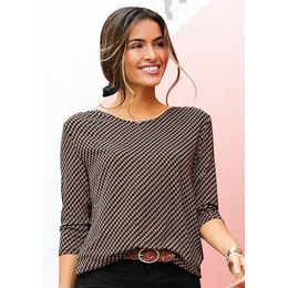 VIVANCE BY LASCANA Rundhalsshirt 'mit goldfarbenem Zierknopf am Ausschnitt' schwarz Gr. 40/42 f&uuml;r Damen. Rundhals und Allover-Druck, Zierknopf. 