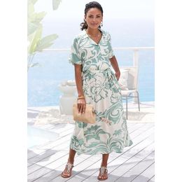 VIVANCE BY LASCANA Midikleid 'mit Alloverdruck aus gewebter Viskose' mehrfarbig Gr. 34 f&uuml;r Damen. Mit Allover-Druck. Figurumspielend. Nachhaltig.