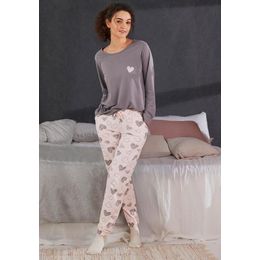 VIVANCE DREAMS BY LASCANA Pyjama mehrfarbig Gr. 40/42 f&uuml;r Damen. Mit Rundhals. Loose Fit. Nachhaltig.