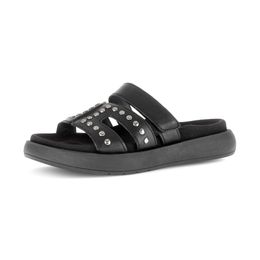 Gabor Damen Pantolette, Gr. 42, schwarz, Nappaleder, unifarben, Schuhe, Plateau, Sommerschuh, Schlupfschuh mit gl&auml;nzenden Nieten besetzt
