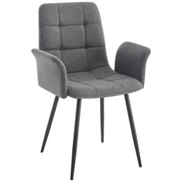 Stylife Armlehnstuhl, Dunkelgrau, Metall, Textil, konisch, 59x87.5x55 cm, Esszimmer, St&uuml;hle, Esszimmerst&uuml;hle, Armlehnenst&uuml;hle