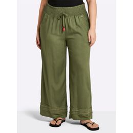 sheego Gro&szlig;e Gr&ouml;&szlig;en Schlupfhose mit Spitze am Saum, oliv, Gr&ouml;&szlig;e 52 - Damen