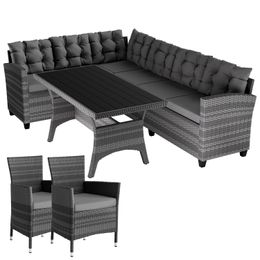 Casaria Polyrattan Ecklounge Lissabon Grau/Anthrazit inkl 2 St&uuml;hlen