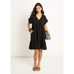 Schwarzes Mini-Smok-Kleid mit V-Ausschnitt