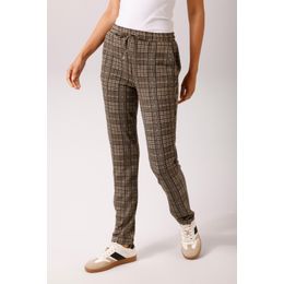 Aniston CASUAL Damen Schlupfhosebeige, braun, schwarz, Gr. 36, kariert, Jersey, Obermaterial: 62% Polyester, 33% Viskose, 5% Elasthan, Hosen, im