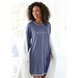 VIVANCE DREAMS BY LASCANA Nachthemd blau Gr. 36/38 f&uuml;r Damen. Rundhals und Print, Druck. Bequem. Nachhaltig.