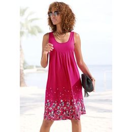 BEACHTIME BY LASCANA Strandkleid 'mit Blumenprint am Saum, lockeres H&auml;ngerchenkleid mit Zierfalten' pink Gr. 34 f&uuml;r Damen. Rundhals und Druck. 