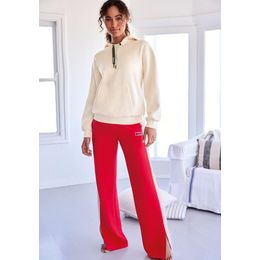 BENCH. LOUNGEWEAR Loungehose rot Gr. 36/38 f&uuml;r Damen. Mit Logoschriftzug, Badge. Bequem. Nachhaltig.