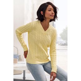 Lascana V-Ausschnitt-Pullover gelb Gr. 40/42 f&uuml;r Damen. Mit V-Ausschnitt. Figurumspielend. Nachhaltig.