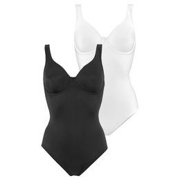NUANCE BY LASCANA T-Shirt-Body schwarz+wei&szlig; Gr. 75 Cup D f&uuml;r Damen. Mit eckiger Ausschnitt. Mit B&uuml;gel. Figurbetont