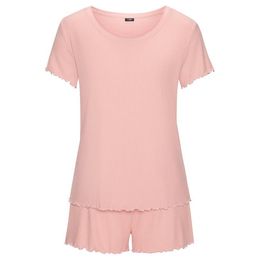 VIVANCE DREAMS BY LASCANA Shorty aprikose Gr. 32/34 f&uuml;r Damen. Mit Rundhals. Loose Fit. Nachhaltig.